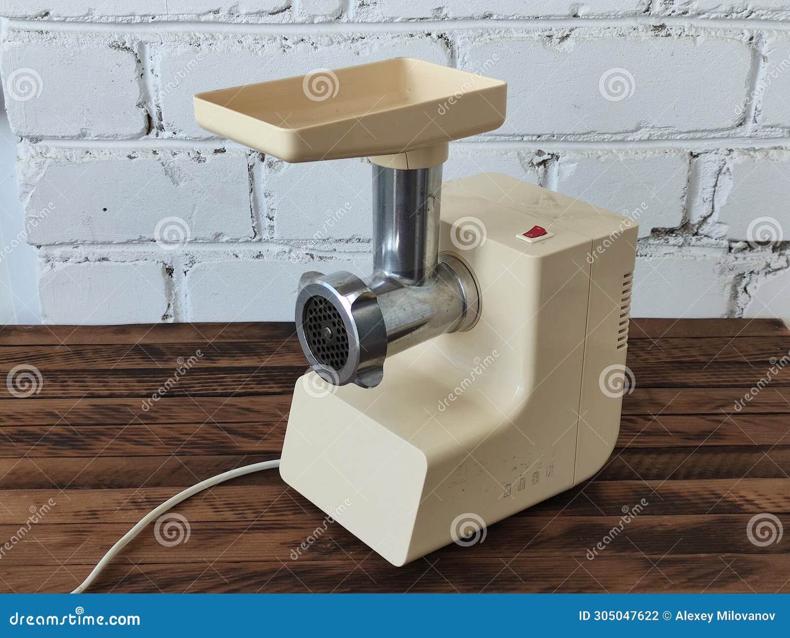 Electric Meat Grinder on the Wooden Table Stock Photo - Image of iron ...