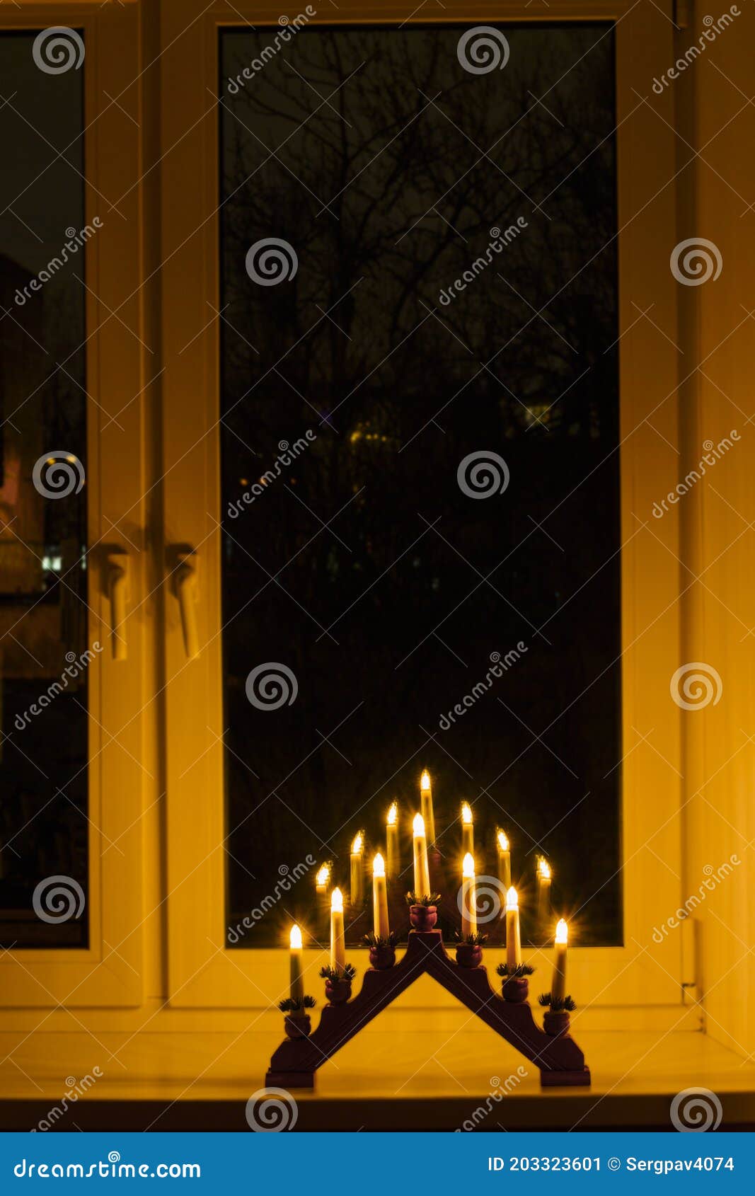 Electric Menorah on the Windowsill Stock Image - Image of decorations ...