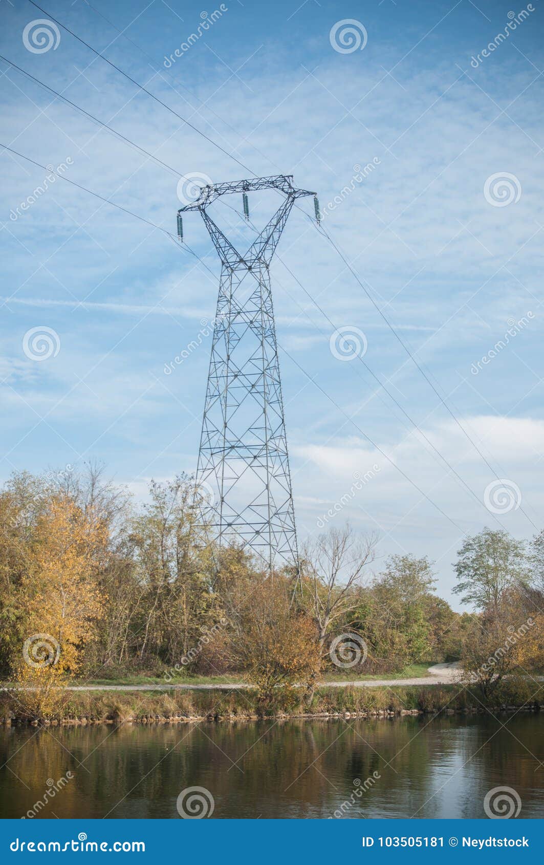 Electric Metallic Pylon in Border River Stock Image - Image of grid ...