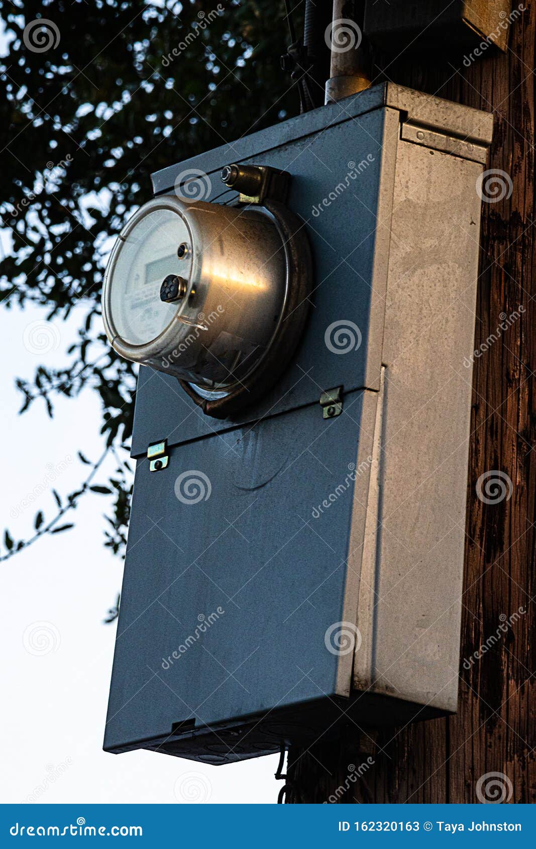 Electric Meter Box on Telephone Pole Distributing Electricity Stock ...