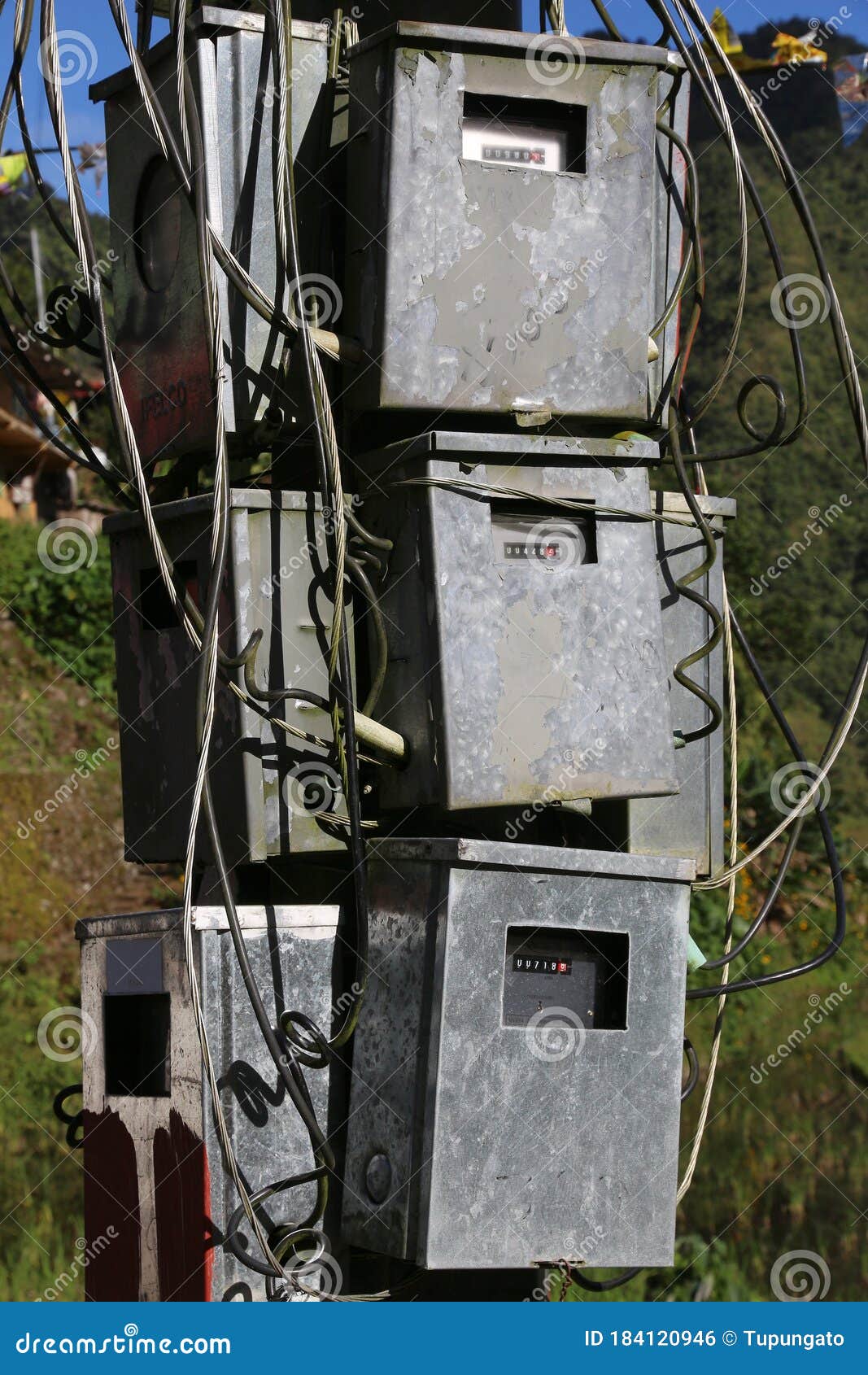 Old Gas Meter Boxes With Wooden Door On A Typical Portuguese Wall With ...