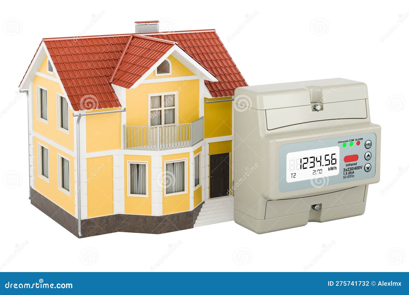 Electric Meter with Home, 3D Rendering Stock Illustration ...