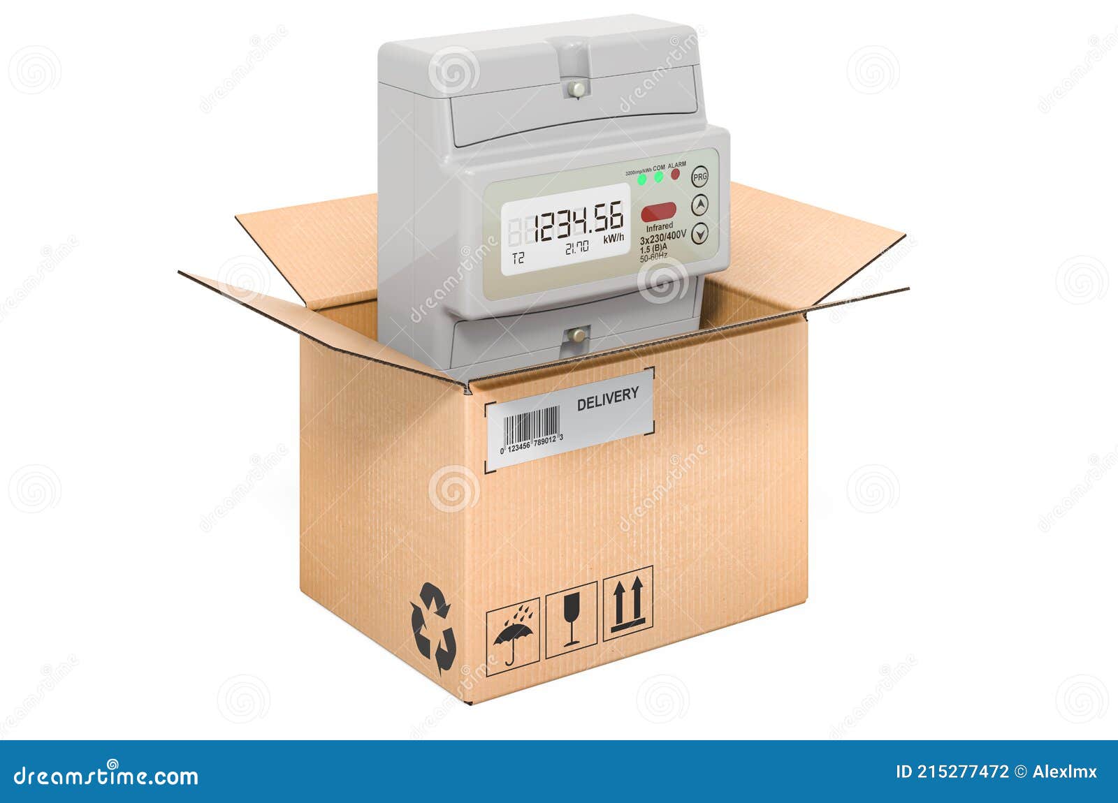 Electric Meter Inside Cardboard Box, Delivery Concept. 3D Rendering ...