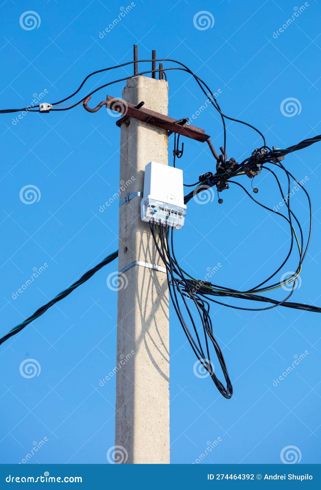 An Electric Meter on a Pole Against a Blue Sky. Stock Photo - Image of ...