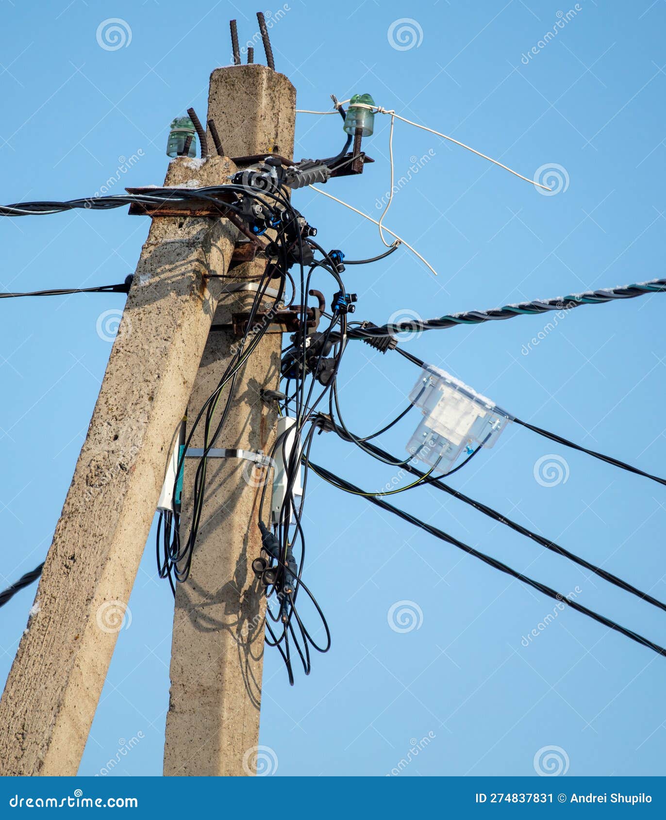 An Electric Meter on a Pole Against a Blue Sky Stock Image - Image of ...