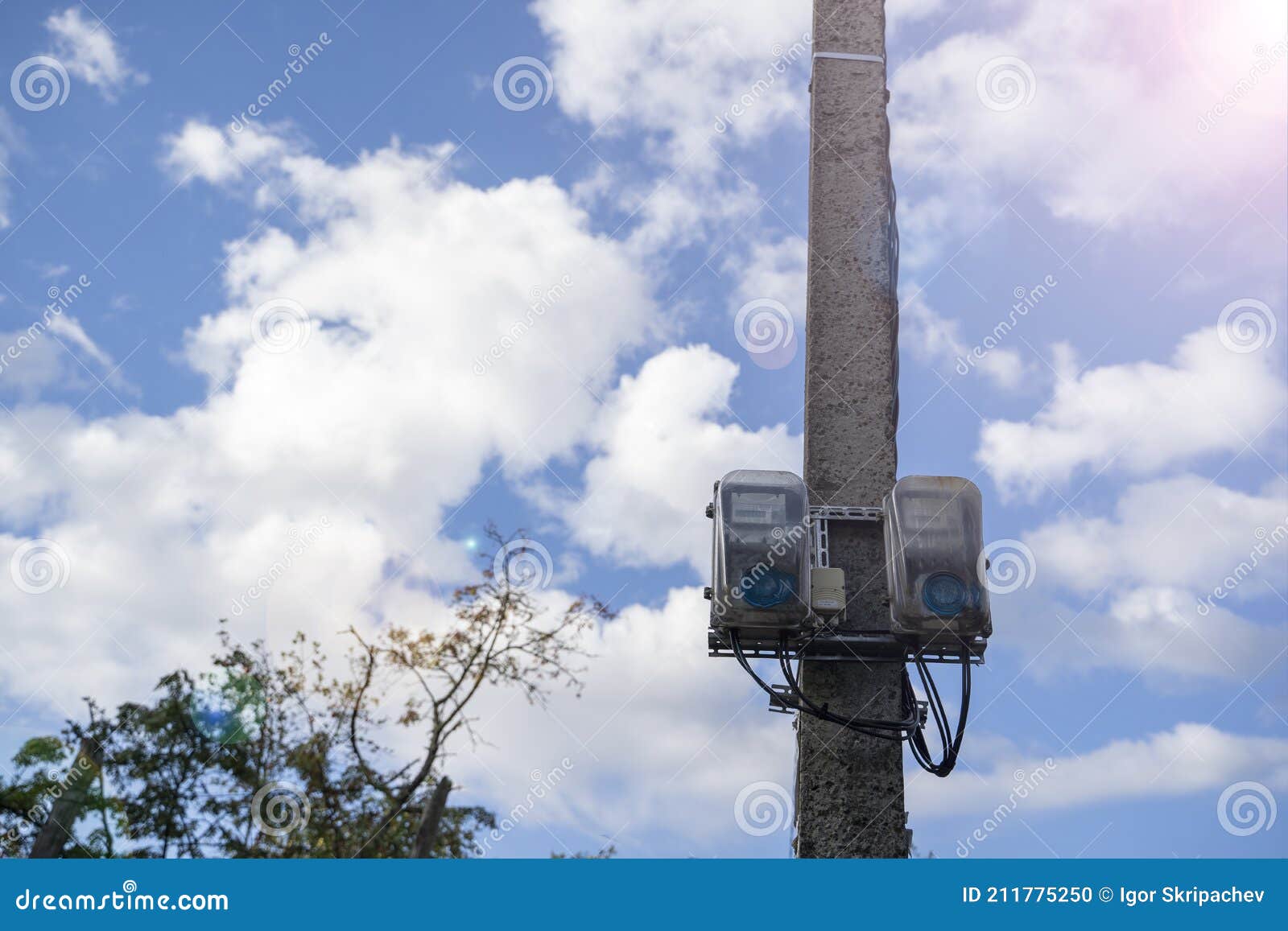 Electric Meters on a Pole, the Concept of Rising Utility Stock Photo ...