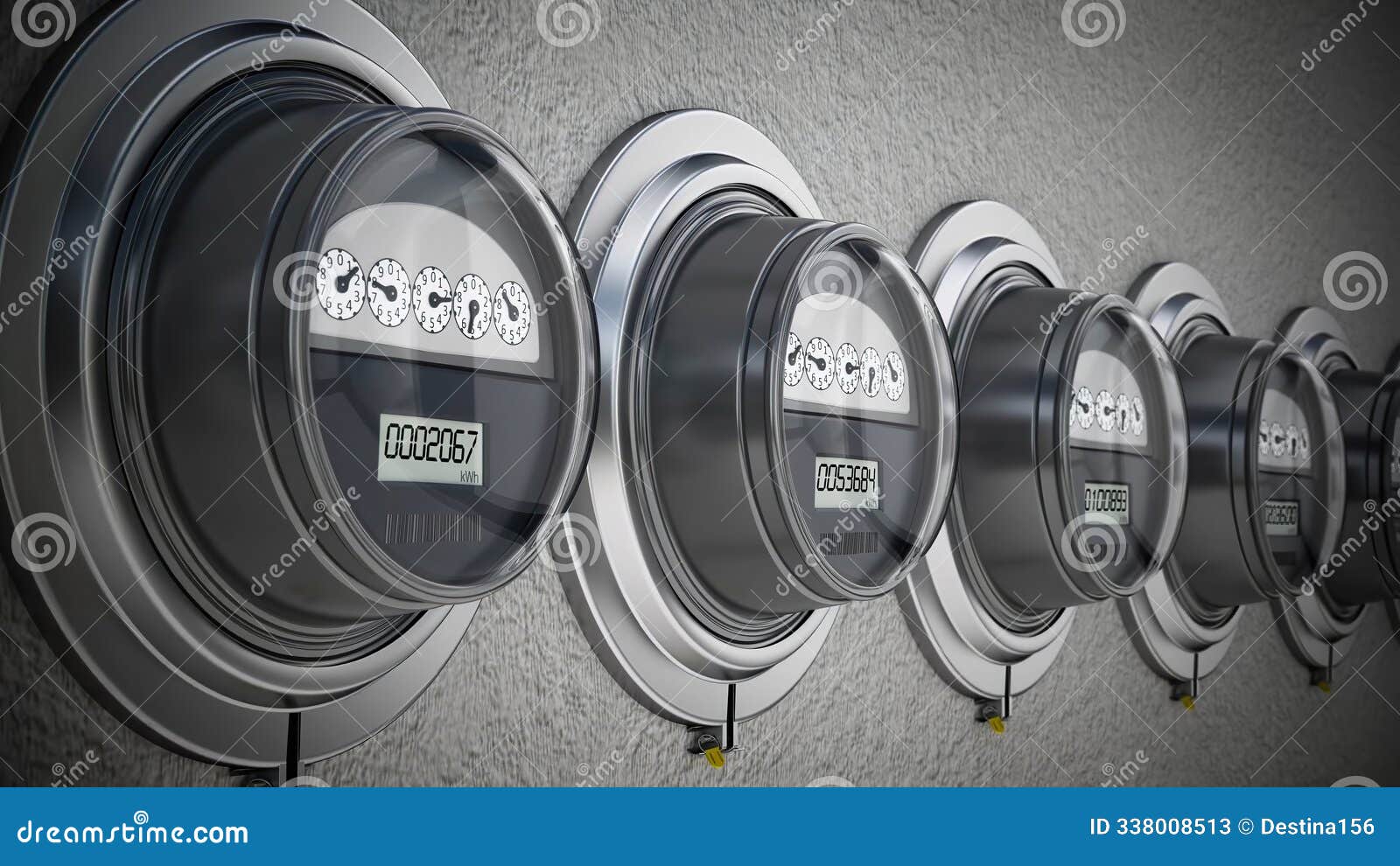 Electric Meters in a Row Installed on the Wall. 3D Illustration Stock ...