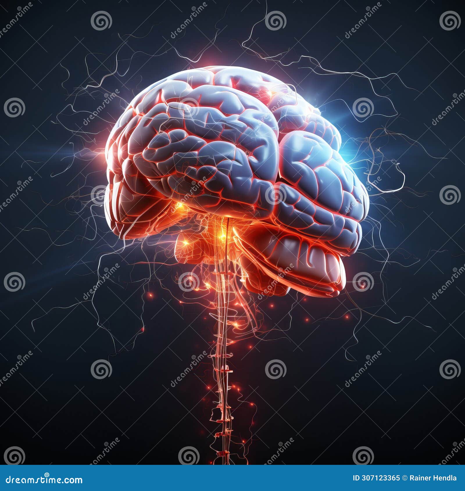 Electric Mind. Brains Lightning Flashes, Cognitive Activity on Dark ...