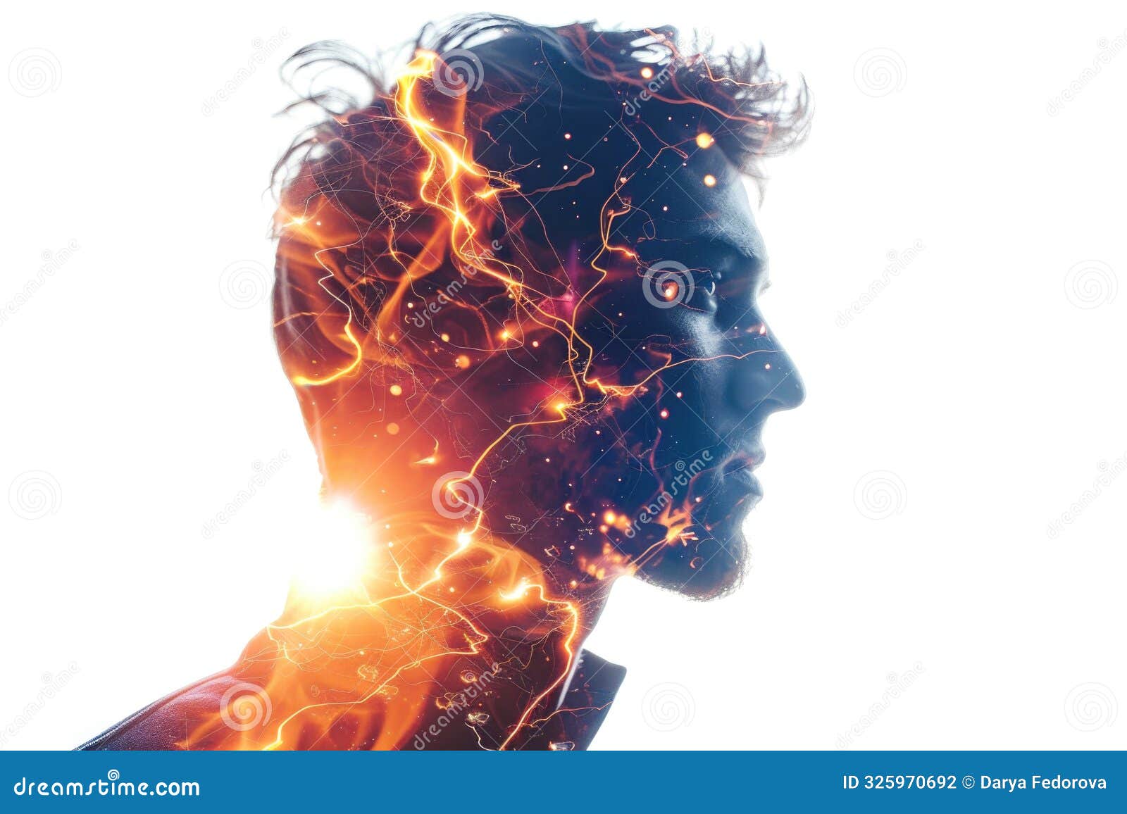 Electric Mind Concept: Silhouette of Man with Lightning Stock Photo ...