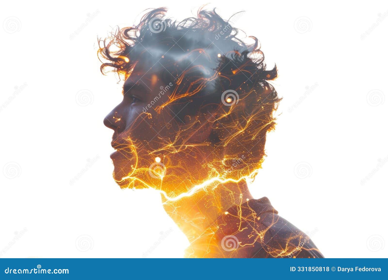Electric Mind Concept: Silhouette of Man with Lightning Stock Photo ...