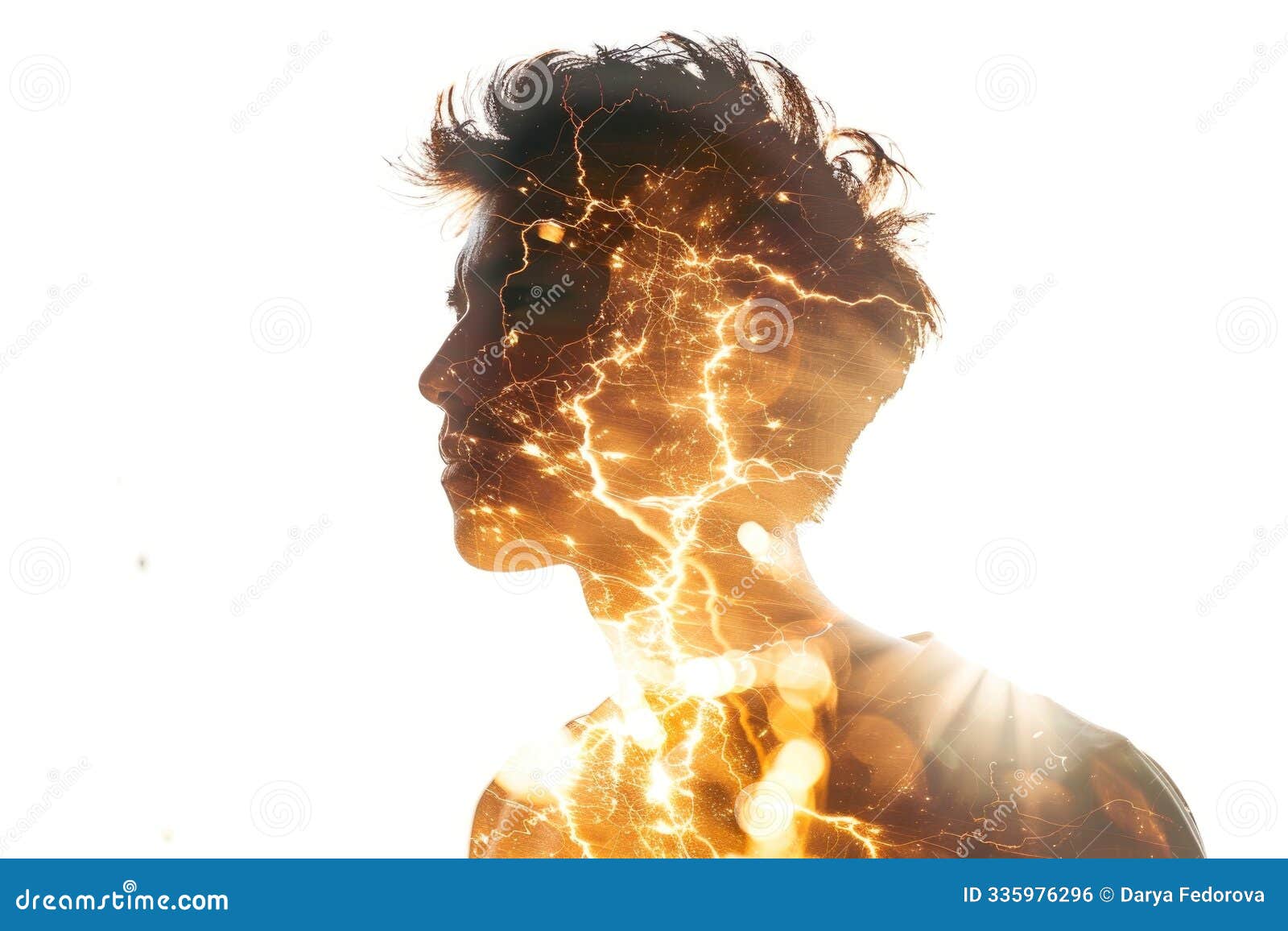 Electric Mind Concept: Silhouette of Man with Lightning Stock Photo ...