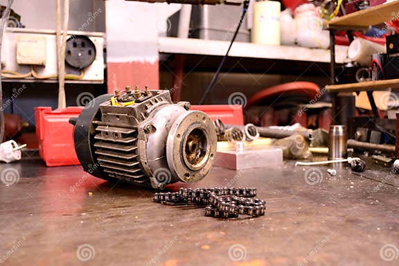 Electric motor and chain stock photo. Image of engine - 20025860