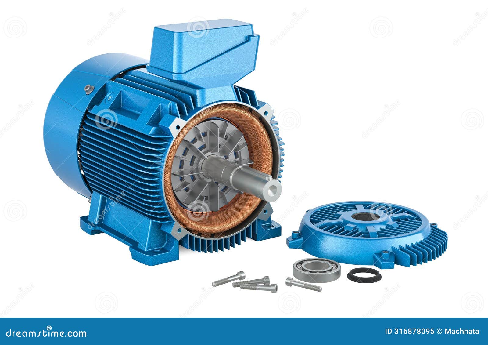 Electric Motor, Disassembled Motor. 3D Rendering Stock Illustration ...