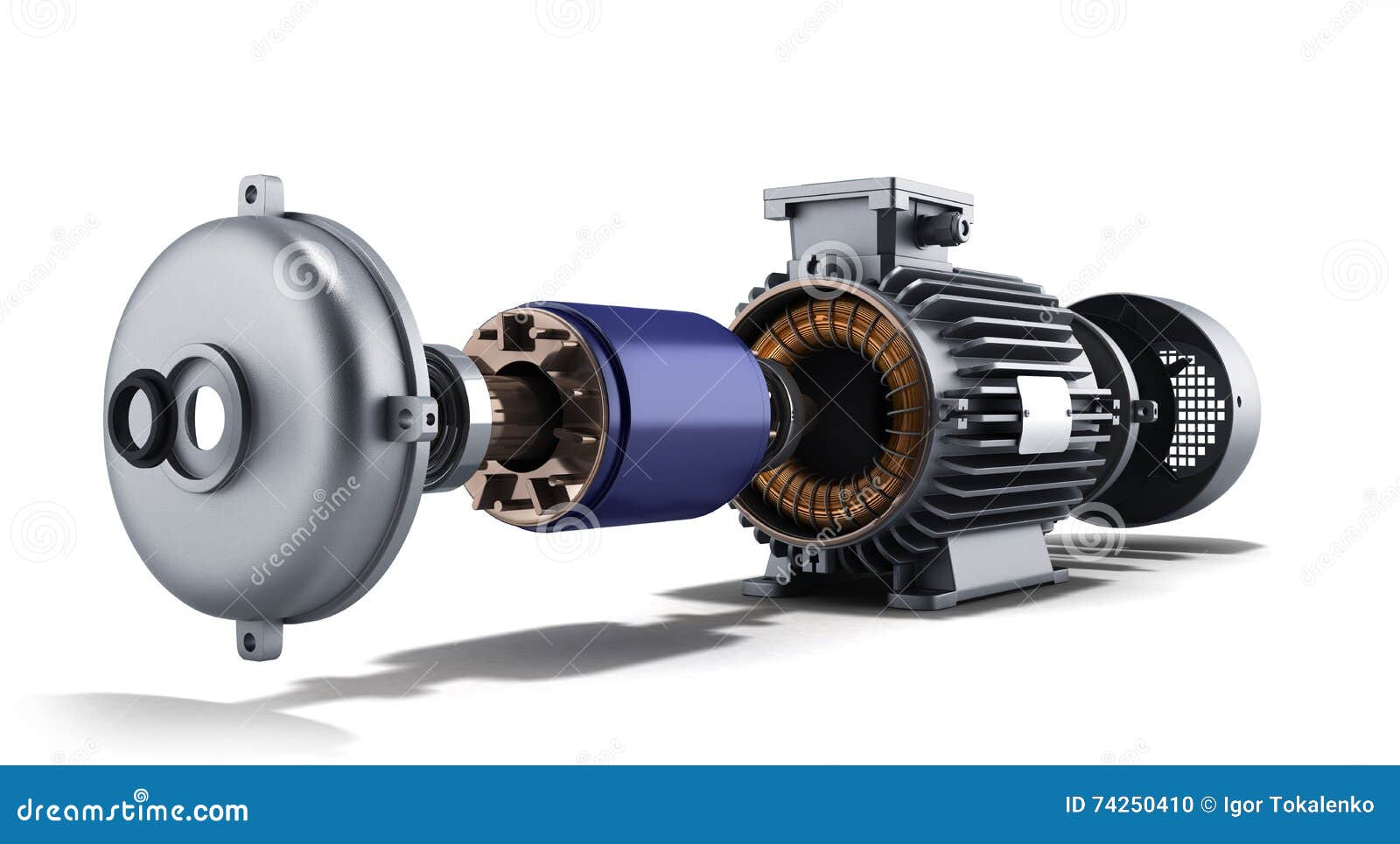 Electric Motor in Disassembled State 3d Illustration on a White Stock ...