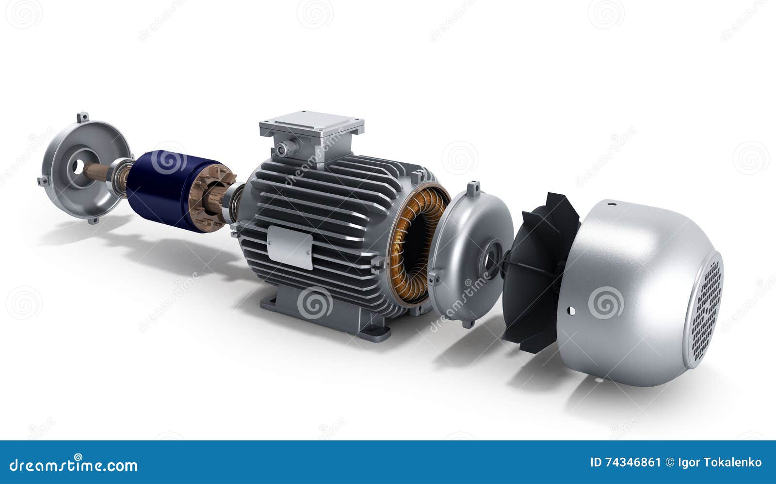 Electric Motor in Disassembled State 3d Illustration on a White Stock ...