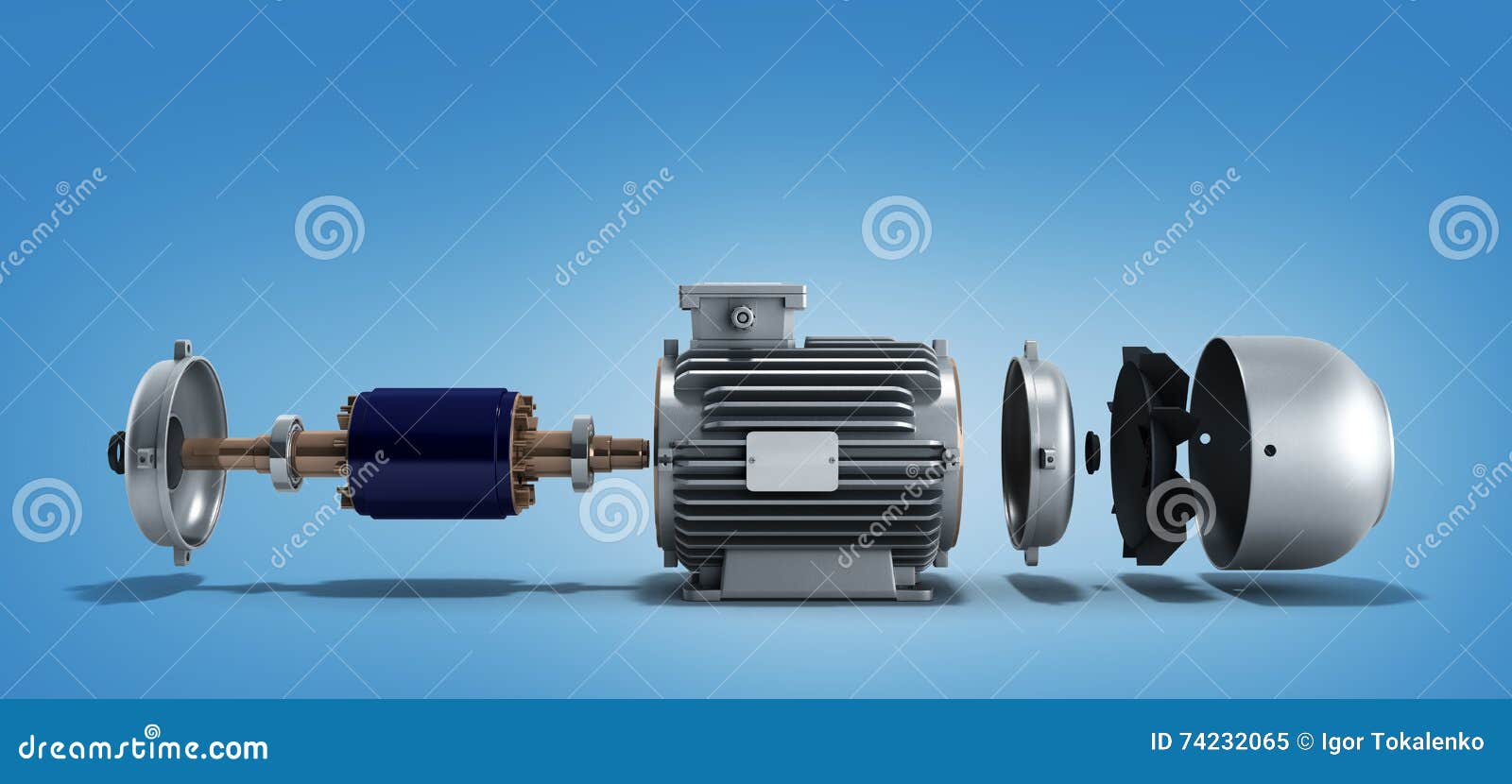 Electric Motor in Disassembled State 3d Render Stock Illustration ...