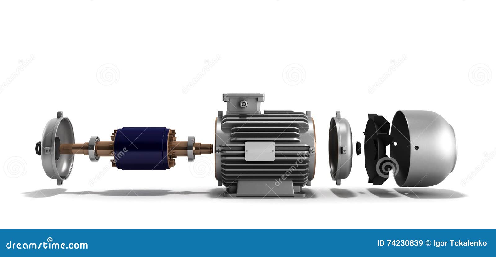 Electric Motor in Disassembled State 3d Render on a White Background ...