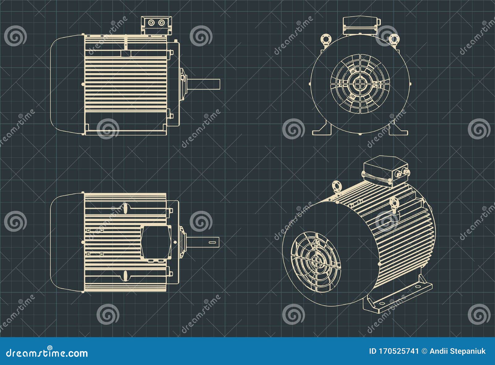Electric motor drawings stock vector. Illustration of technical - 170525741
