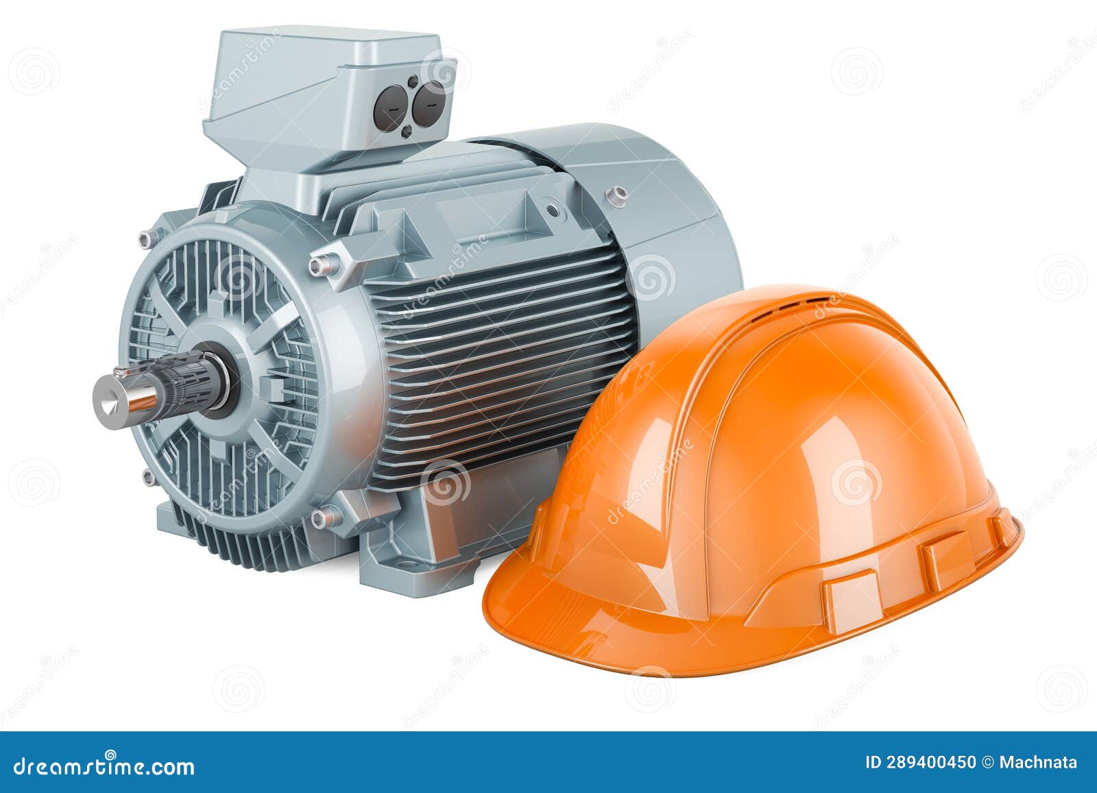Electric Motor with Orange Hard Hat, 3D Rendering Stock Illustration ...