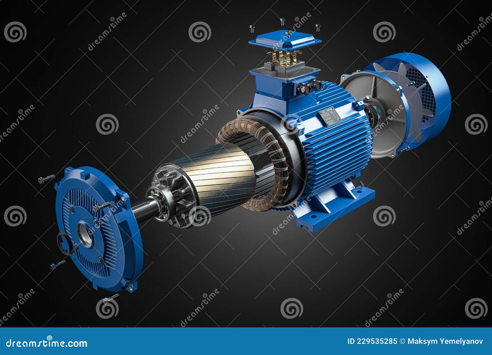 Electric Motor In Disassembled State 3d Render On A White Background ...