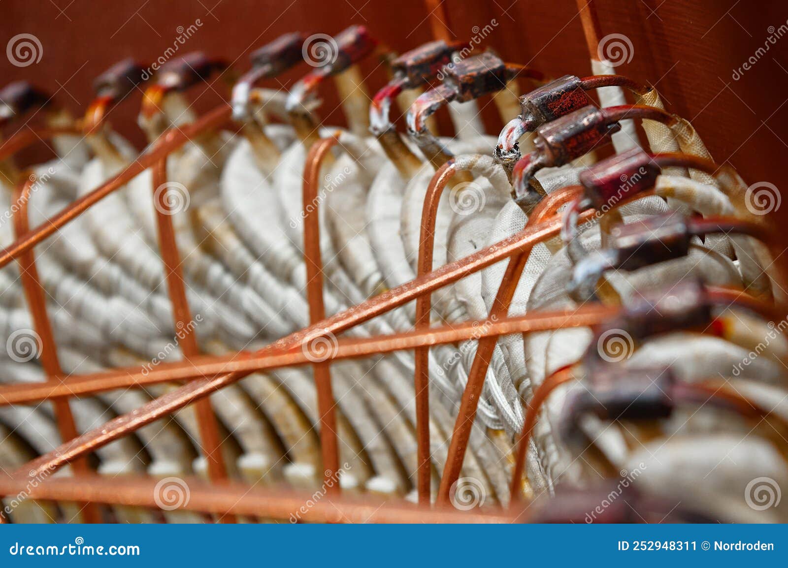 Electric Motor Stator Under Assembly. Thick Copper Busbars are Wrapped ...
