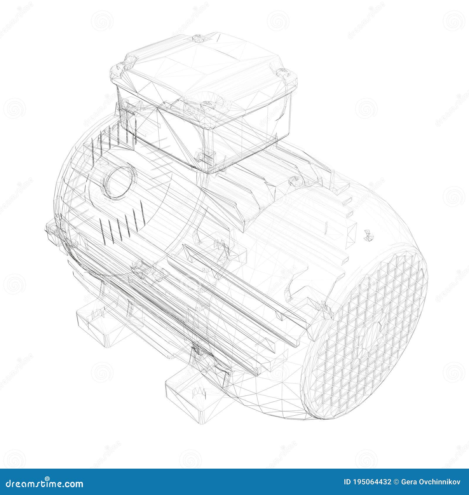 Electric Motor Wireframe Made of Black Lines on a White Background ...