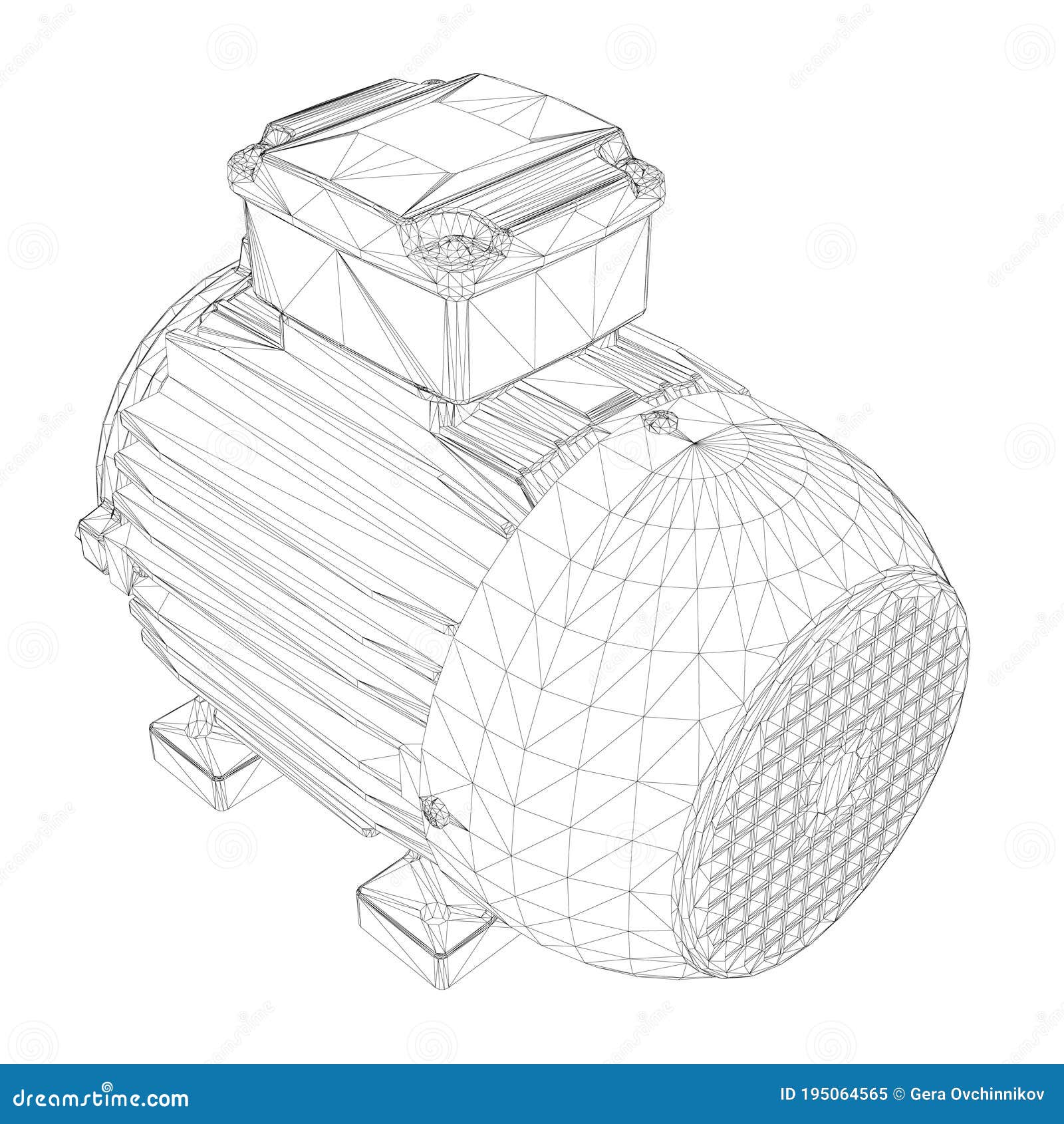 Electric Motor Wireframe Made of Black Lines on a White Background ...