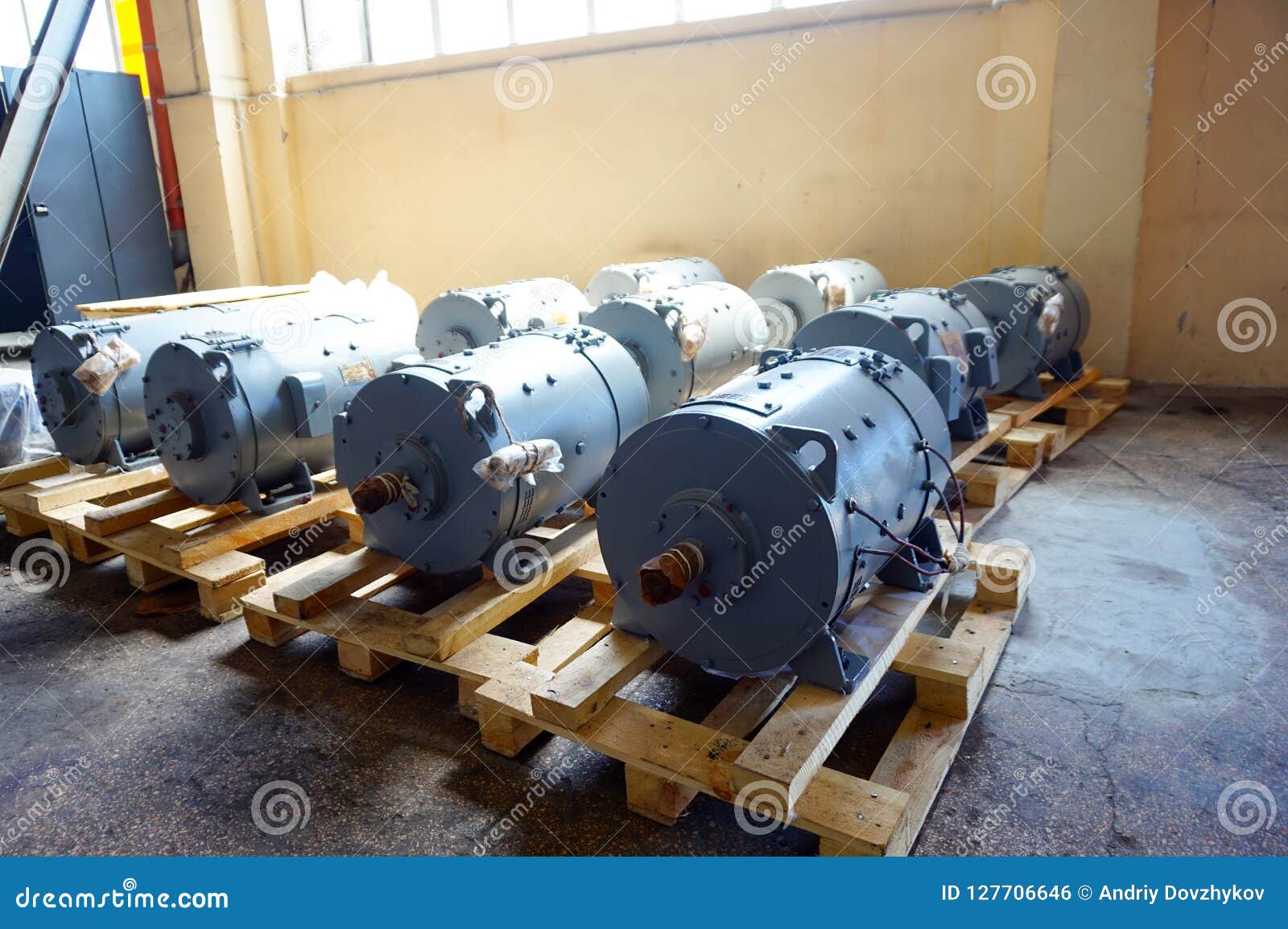The Electric Motors are on a Rack in a Warehouse, in Production. Stock ...