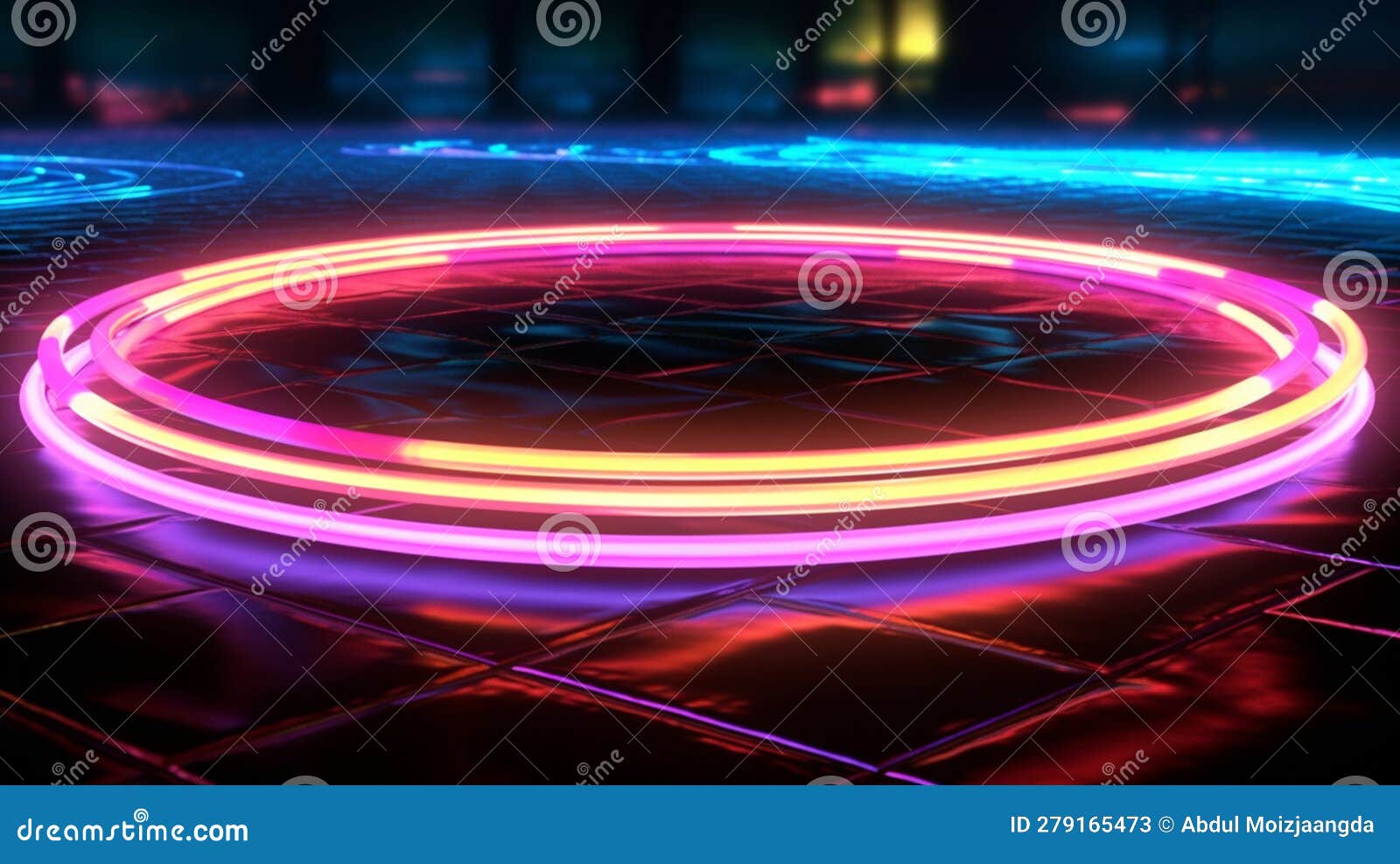 Electric Neon Circle Light Wave Line on Ground Stock Illustration ...