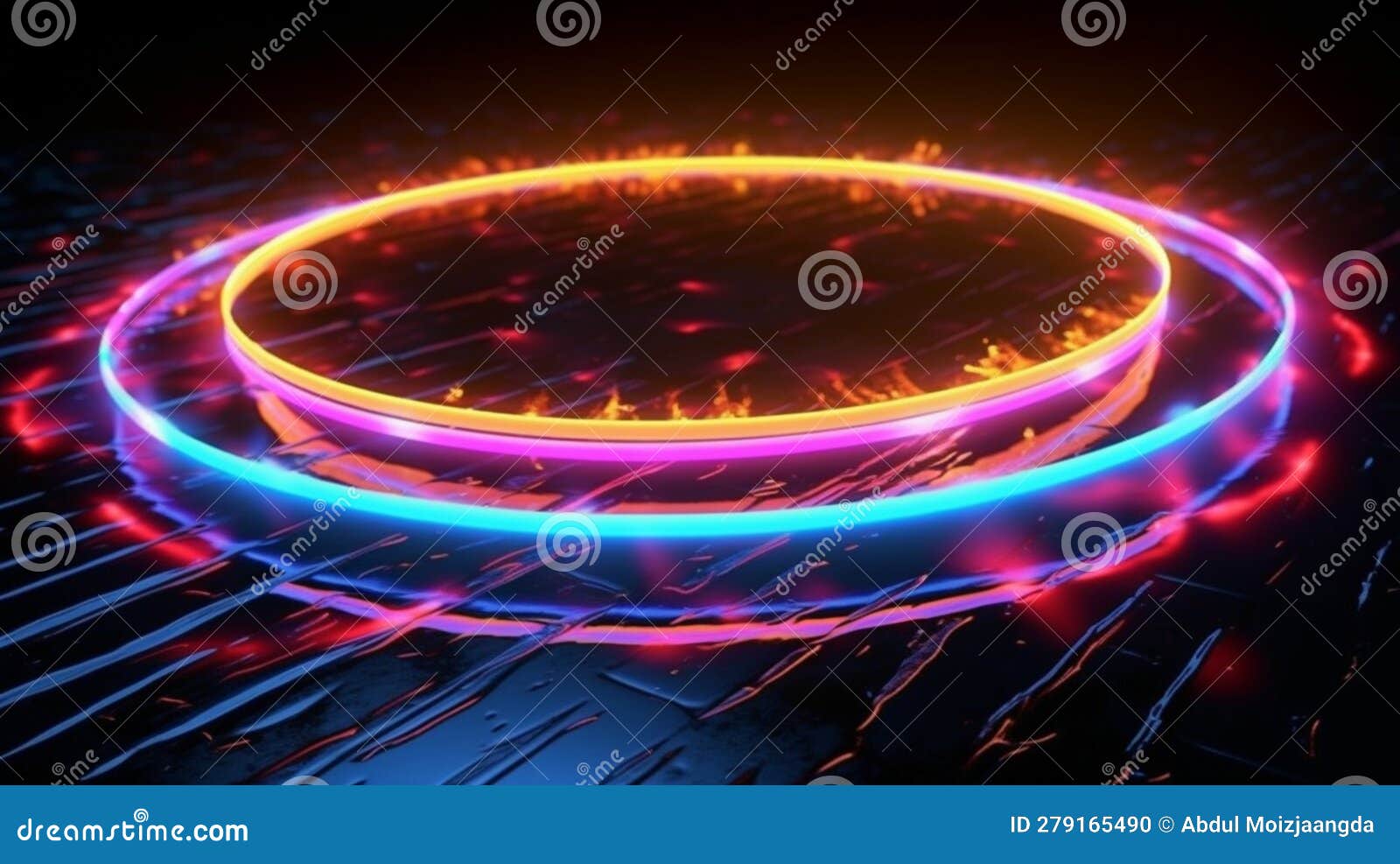 Electric Neon Circle Light Wave Line on Ground Stock Illustration ...