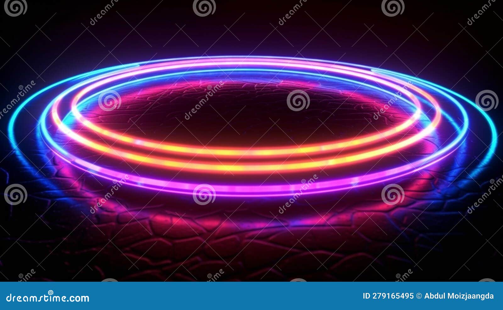 Electric Neon Circle Light Wave Line on Ground Stock Illustration ...