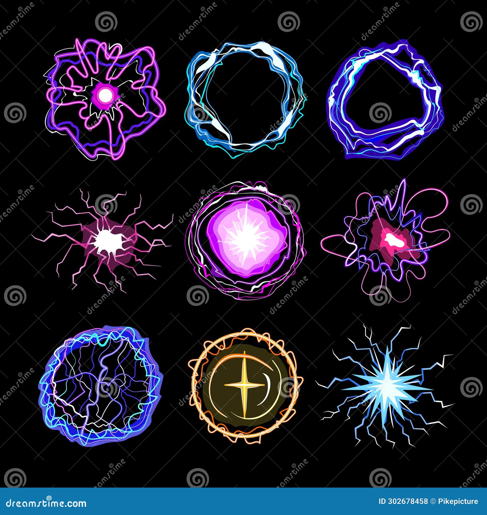 Electric Orb Set Cartoon Vector Illustration Stock Illustration ...