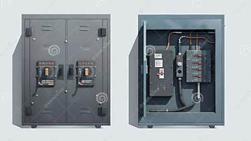 Electric Panel with Switchers, Closed and Open Doors, Automatic Circuit ...