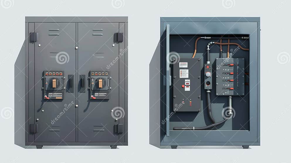 Electric Panel with Switchers, Closed and Open Doors, Automatic Circuit ...