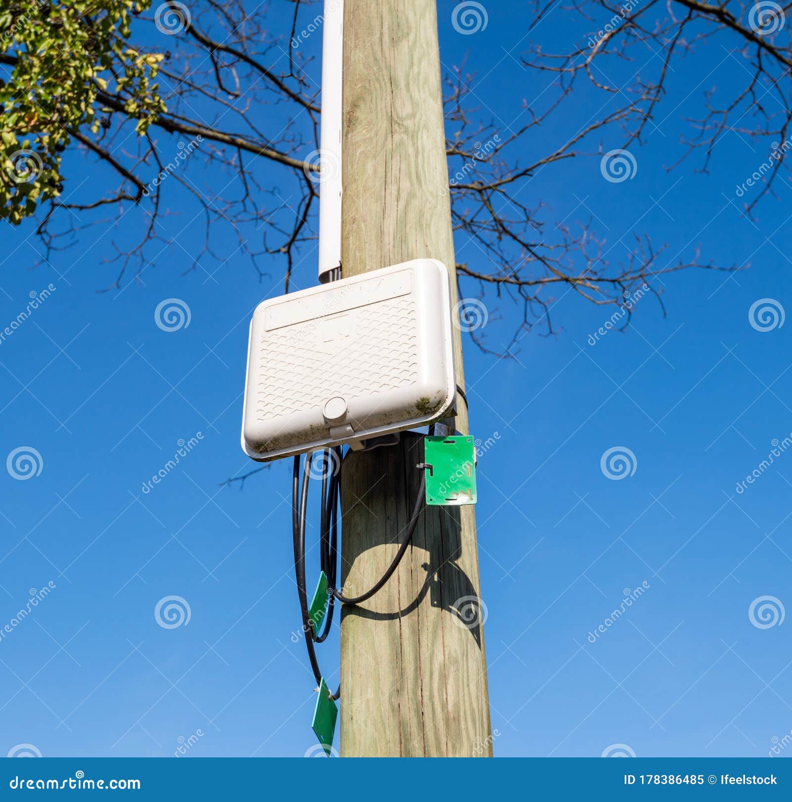 Electric Pillar with Multiple FTTH Terminations Black Cables Stock ...