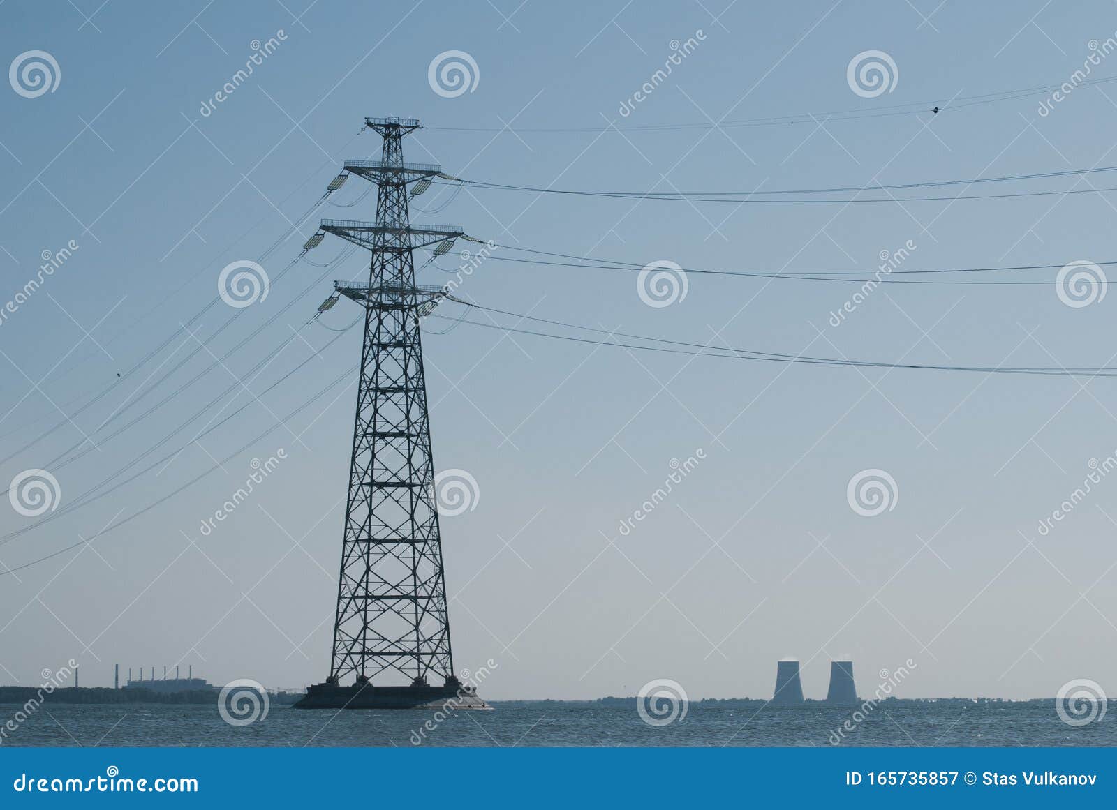 Electric Pillar in the River. High Voltage Line Stock Image - Image of ...