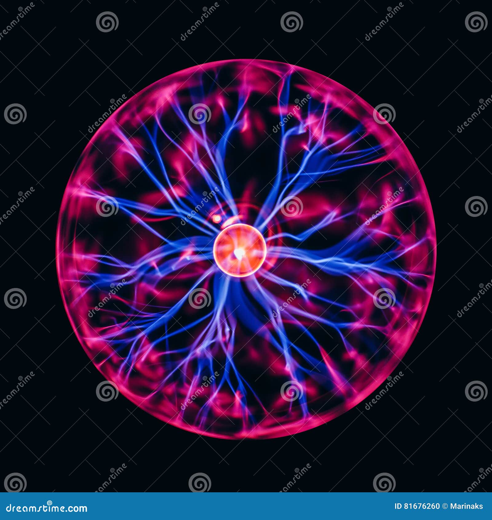 Electric Plasma Ball on Black Background Stock Photo - Image of arms ...