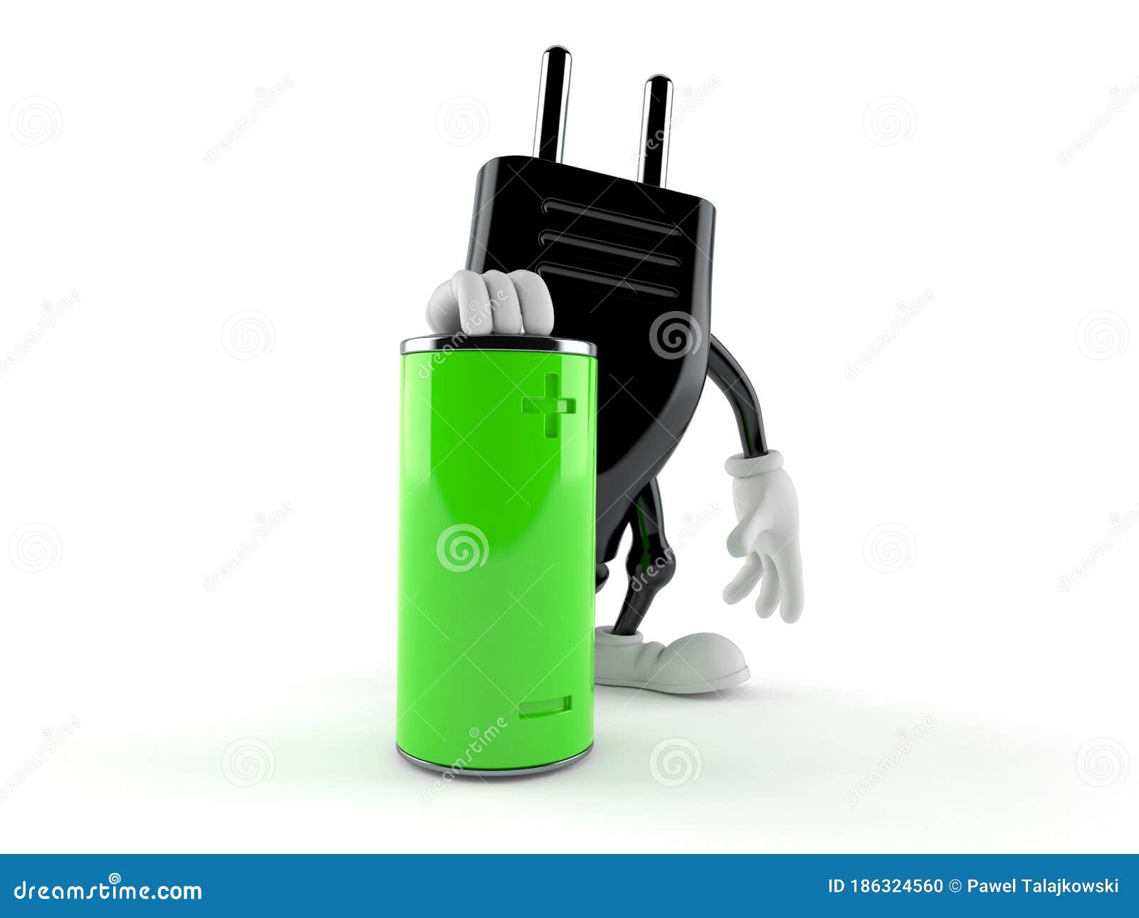Electric Plug Character with Battery Stock Illustration - Illustration ...