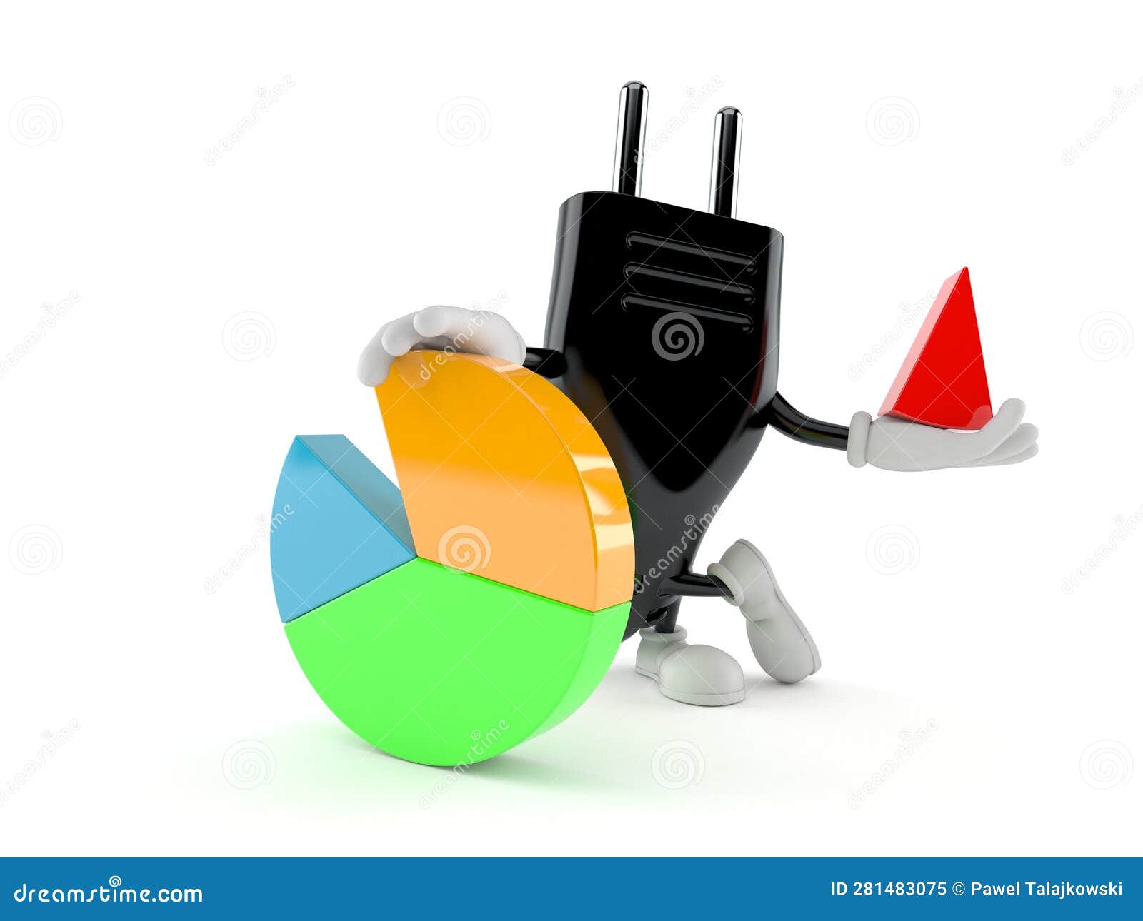 Electric Plug Character with Pie Chart Stock Illustration ...