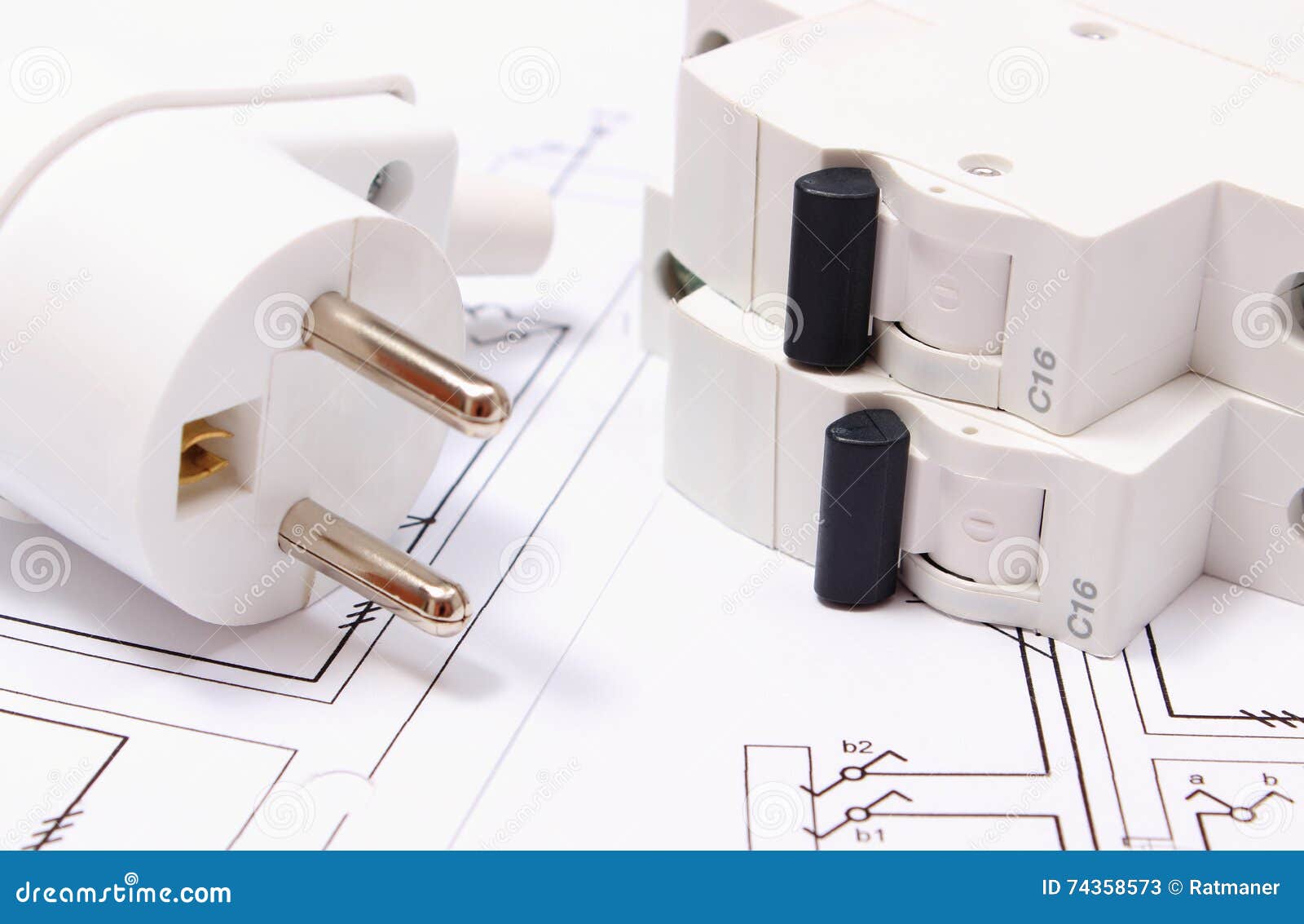 Electric Plug and Fuse on Construction Drawing of House Stock Image ...