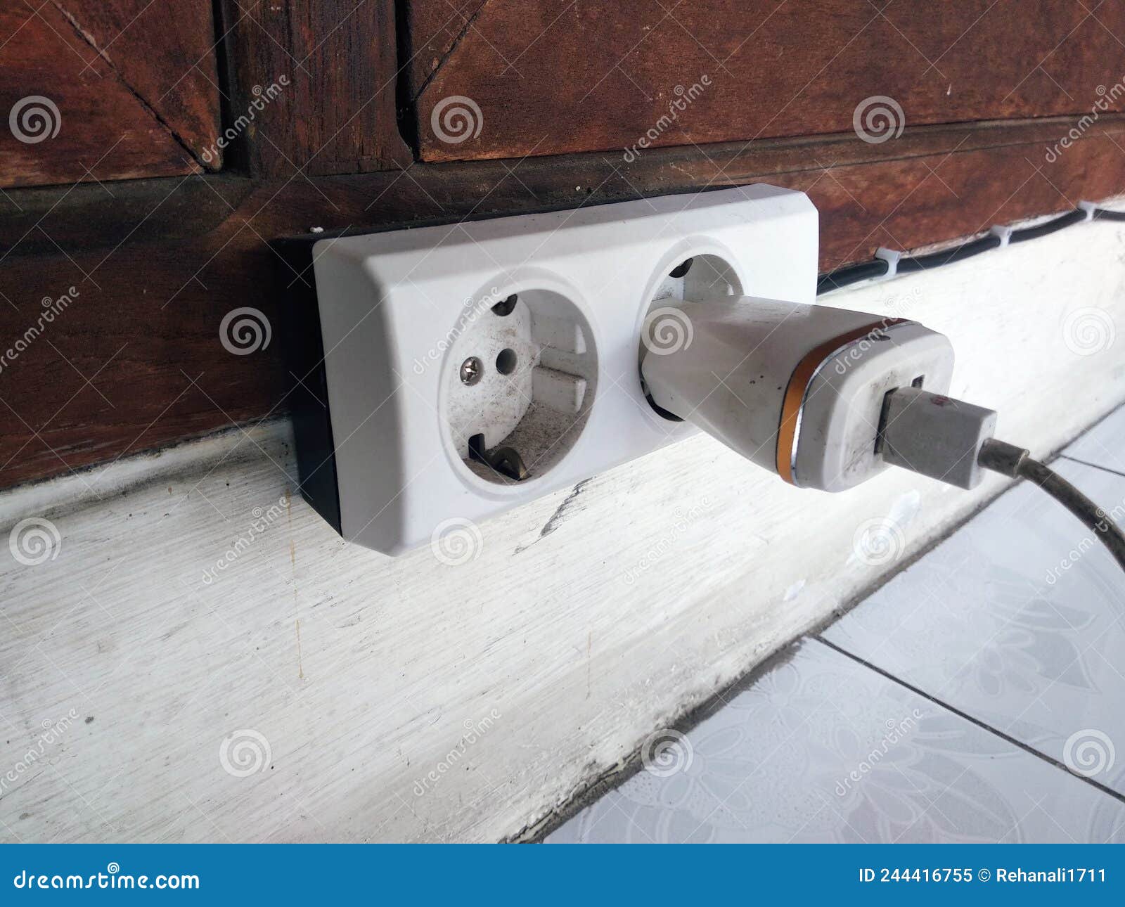 Electric Plug on House Wall Stock Image - Image of efficient, incorrect ...