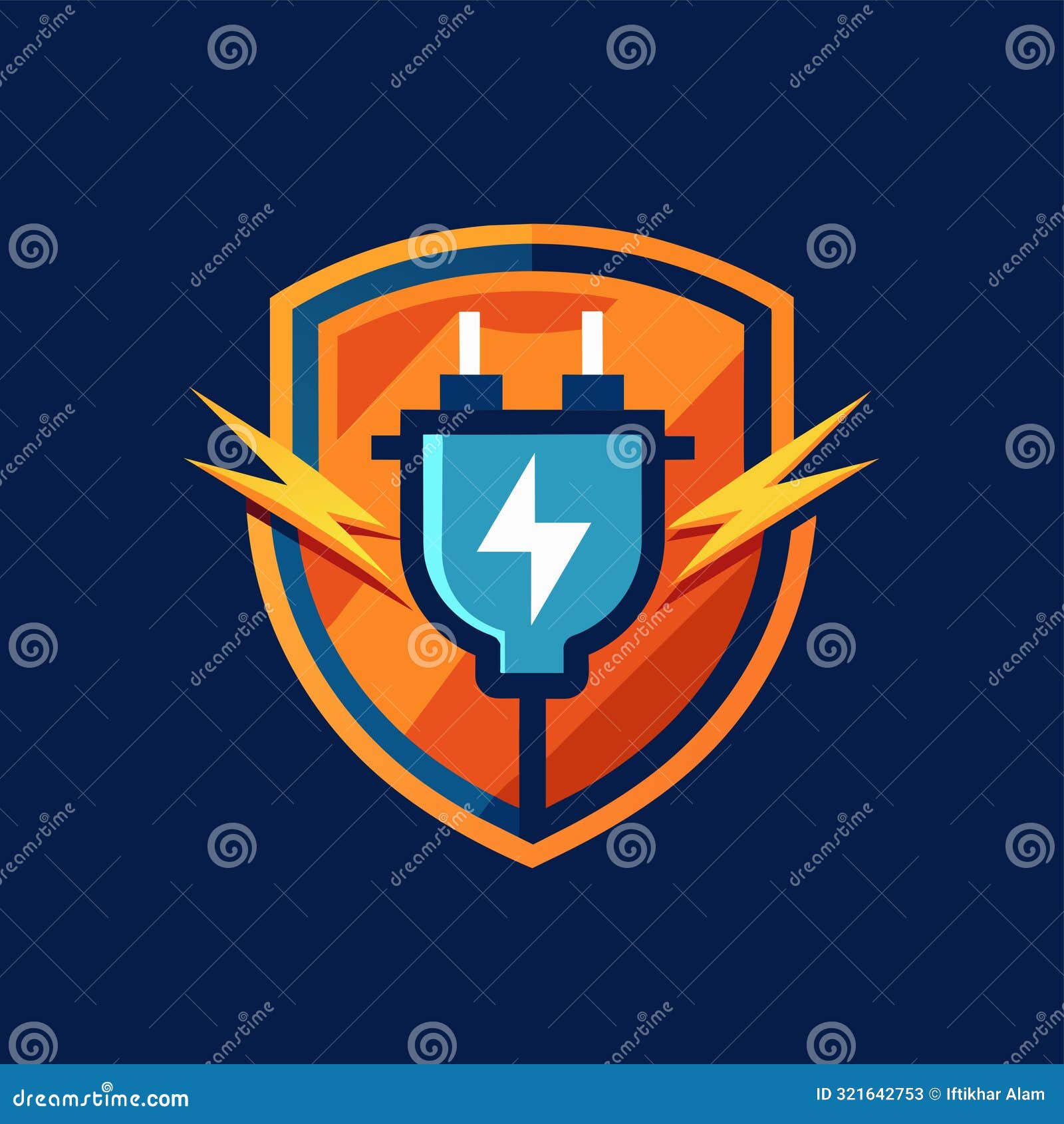 Electric Plug Logo Design Illustration Featuring a Shield and Lightning ...