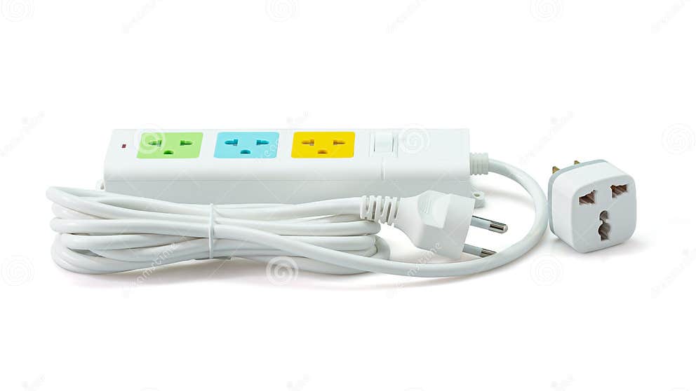 Electric Plug and Multiple Socket with Connected Plugs Isolated on ...