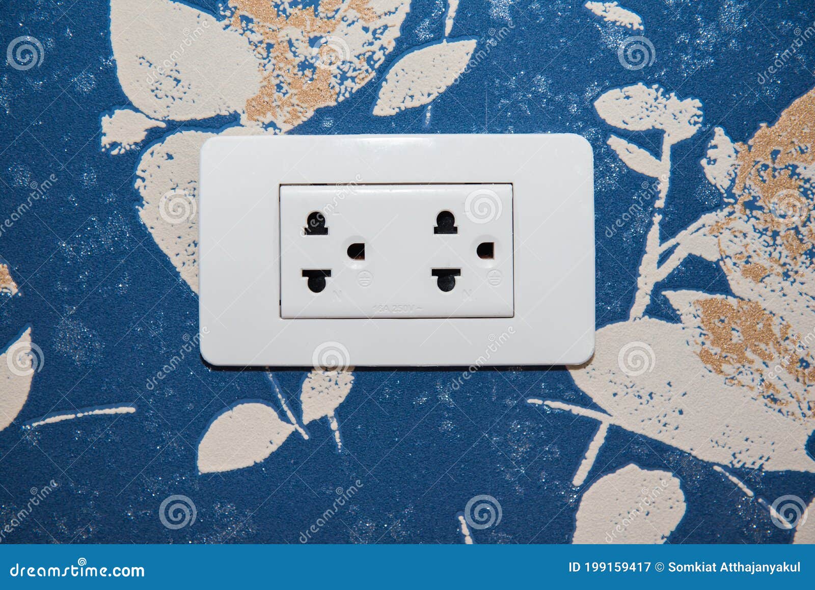 Electric Plug Outlet Isolated on Flower Wallpaper. Stock Image - Image ...