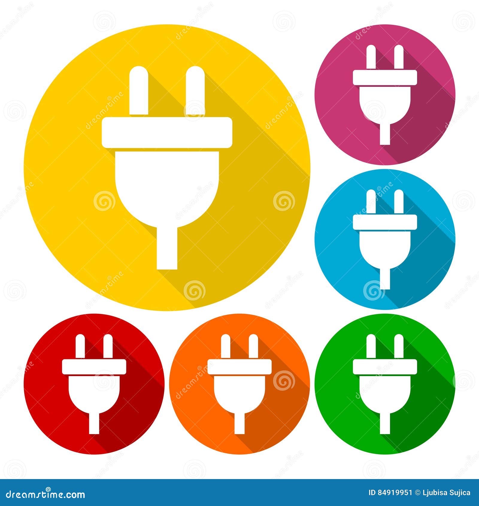 Electric Plug Sign Icon, Power Energy Symbol Set with Long Shadow Stock ...