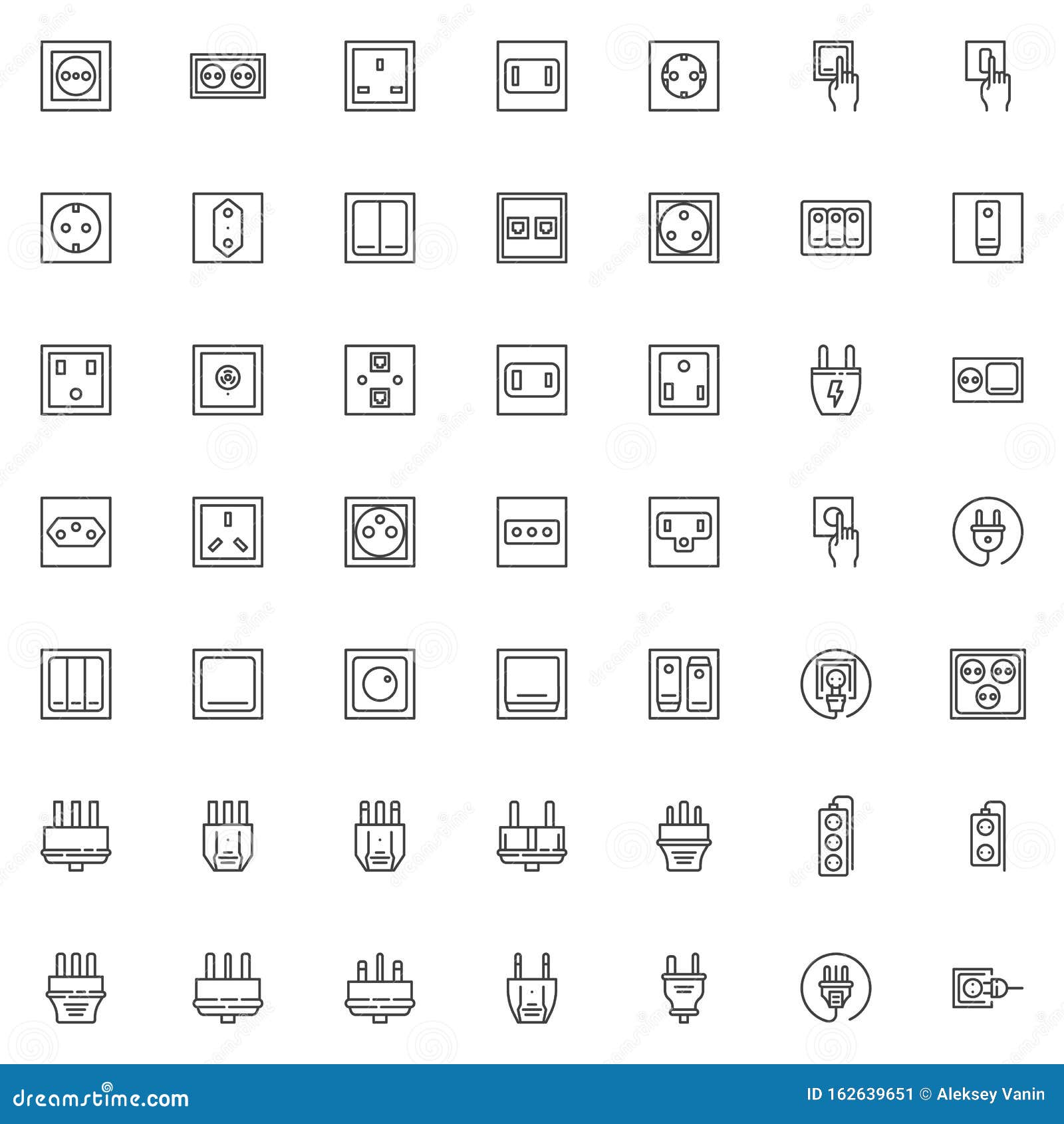 Electric Plug And Socket Line Icons Set Stock Vector Illustration Of