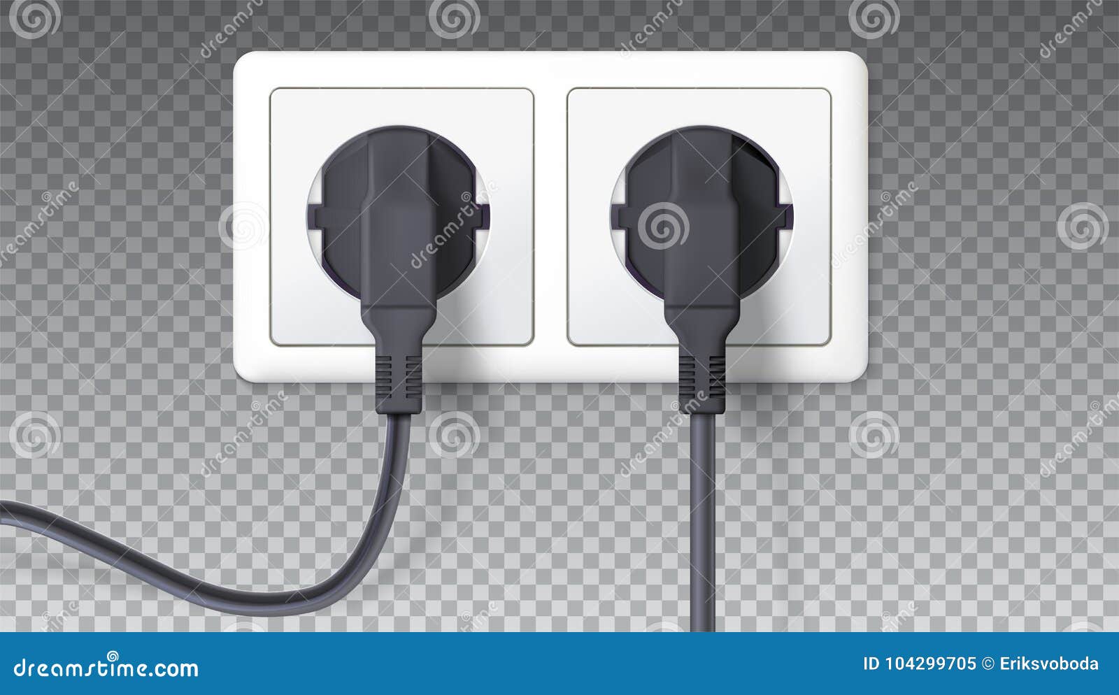 Electric Plugs and Socket. Realistic Black Plugs Inserted in White ...