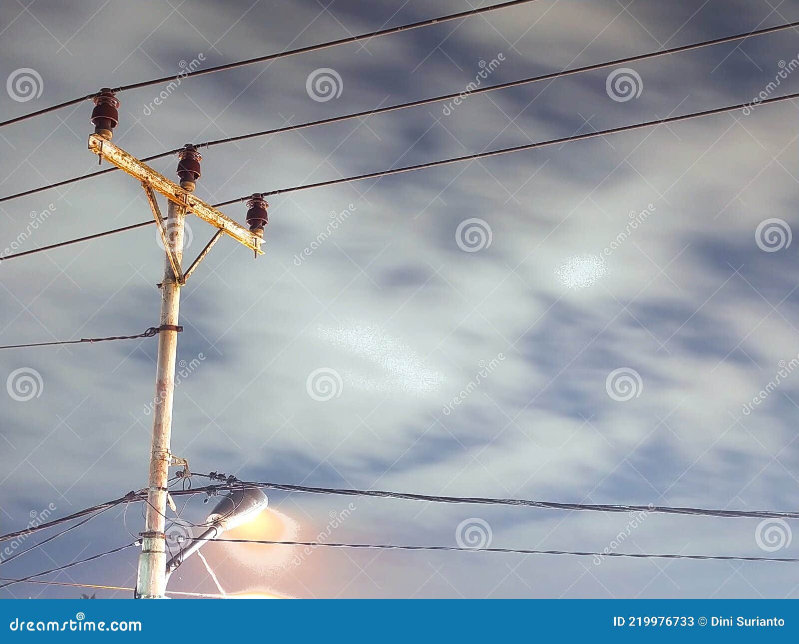 Electric Pol on the Night Sky Stock Image - Image of electricity ...