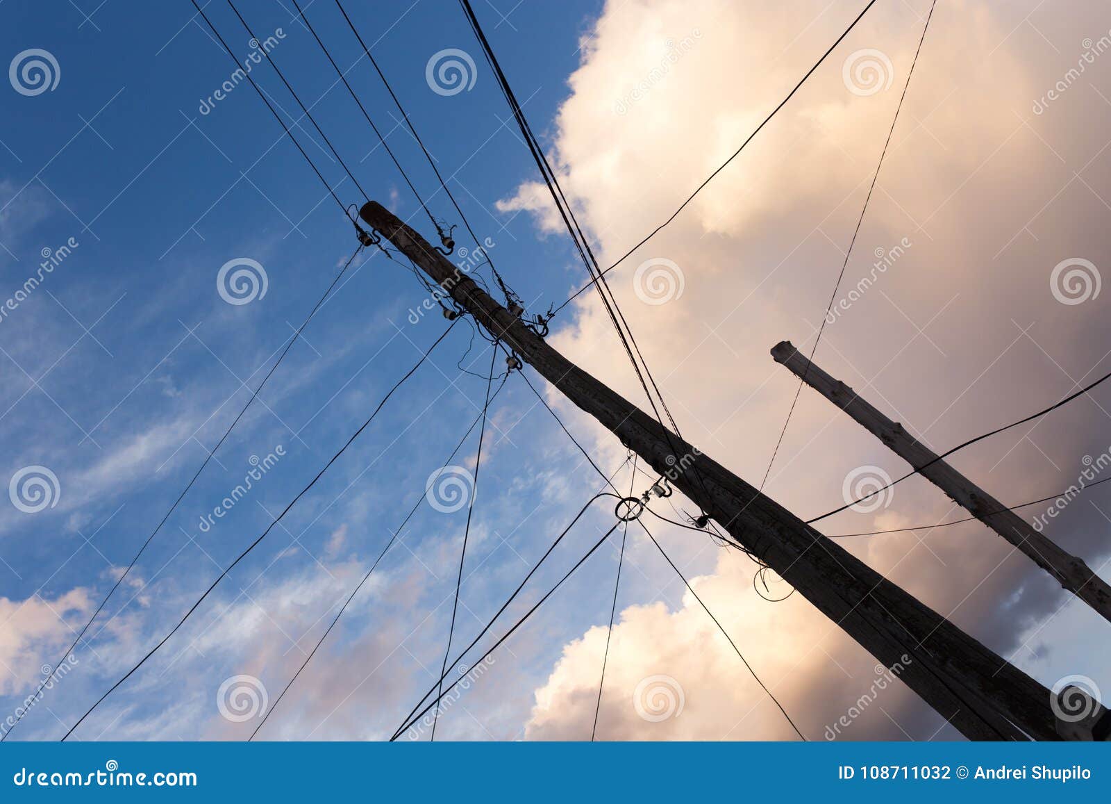 Electric Pole on the Background of Night Sky Stock Photo - Image of ...