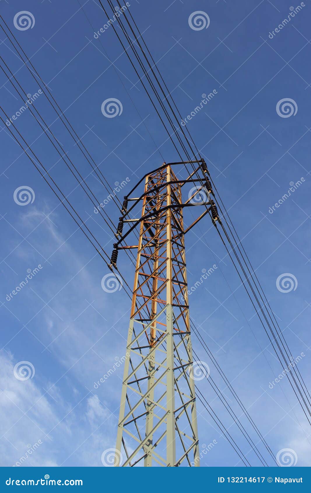 Electric Pole and Blue Sky Background Stock Image - Image of current ...